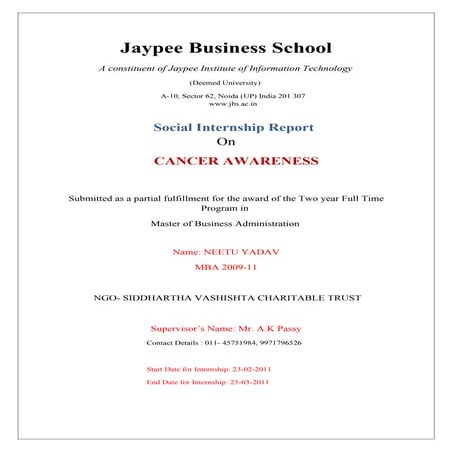 Cancer Report by SVCT Intern Neetu yadav(JBS) | PDF