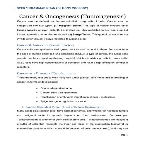 Cancer & Oncogenesis (Tumorigenesis) | PDF