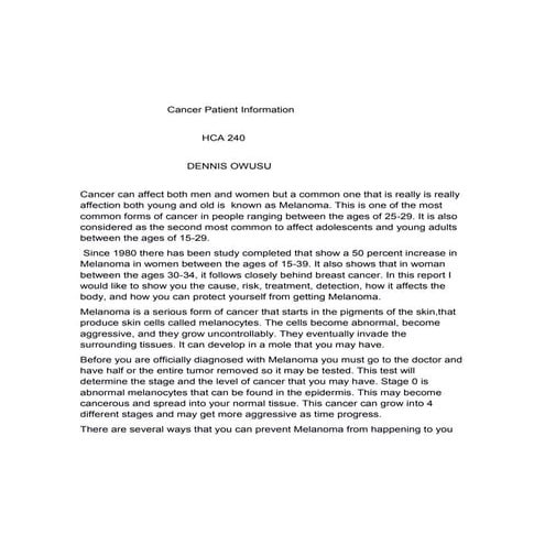 Cancer patient information | DOCX | Cancer | Diseases and Conditions