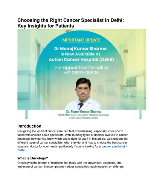 Cancer Specialist in Delhi | Dr. Ajay Gogia | Fightcancers | PPTX