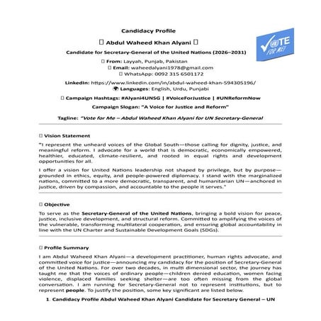 Candidacy Profile Abdul Waheed Khan (UNSG) 2026 - 2031.docx