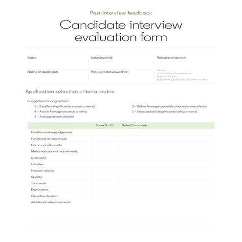 Candidate evaluation form | PDF | Resume Writing and Advice | Job Search