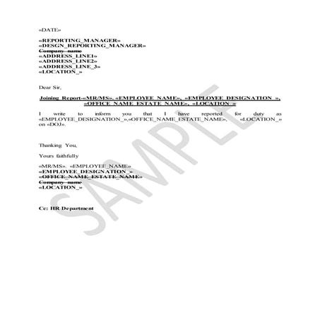 Candidate duty joining report new recruit | DOCX