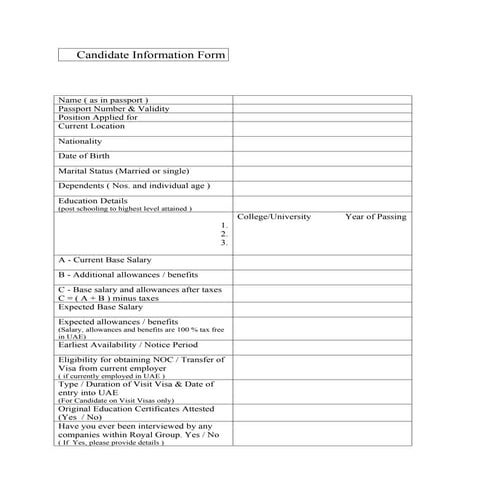 Candidate information entry form | DOC | Careers