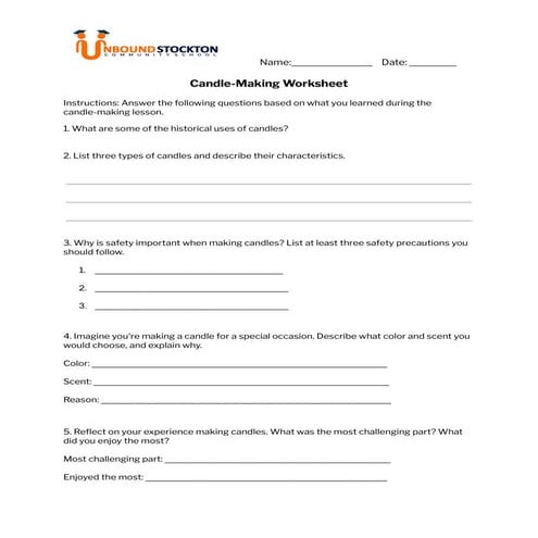 Candle Making Worksheet - Unbound Stockton | PDF