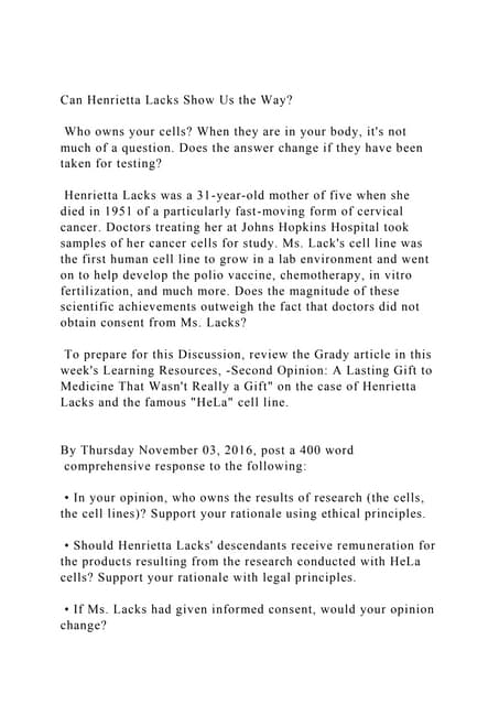 Presentation 3 - Henrietta Lacks and Her Cells | PPTX