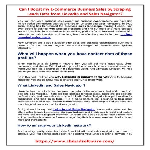 Can i boost my e commerce business sales by scraping leads data from linked in and sales ...