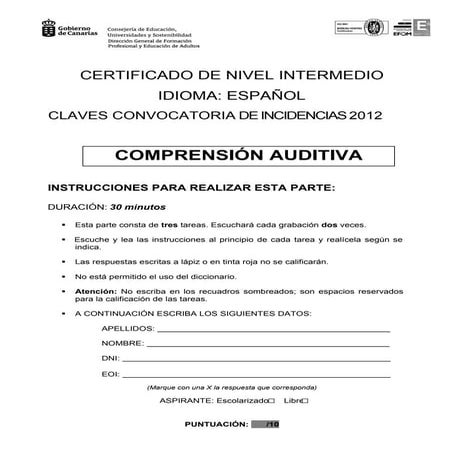 Comprensión auditiva claves. Certificación Nivel Intermedio B1 Español ...