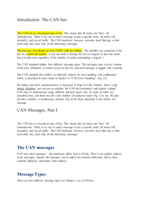 CAN (Controller Area Network) Bus Protocol | PPT | Computer Networking | Computing