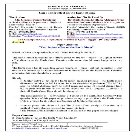 Can Jupiter effect on the Earth Moon | PDF