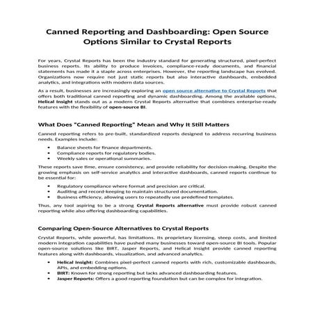 Canned Reporting and Dashboarding Open Source Options Similar to ...