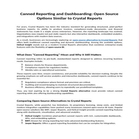 Canned Reporting and Dashboarding Open Source Options Similar to Crystal Reports.pptx