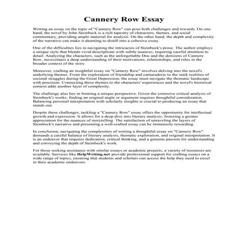 Cannery Row Essay. Human Condition in Cannery Row - 1659 Words Research ...