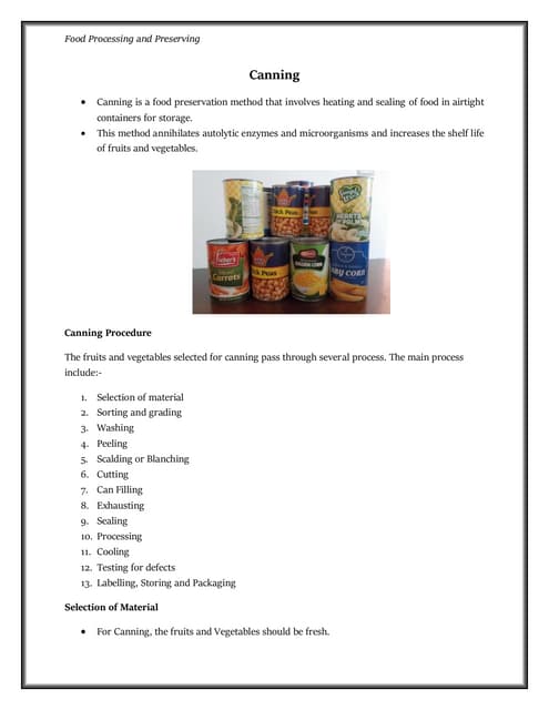 Canning - A Preservation process | PPT