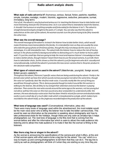 Nandos radio advert analysis sheet (1) | PDF