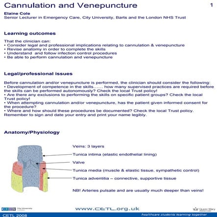 Cannulation venepuncture print | PDF | Blood Disorders | Diseases and ...