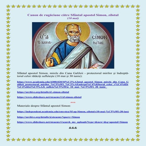 Canon de rugăciune către Sfântul apostol Simon, zilotul (10 mai) | PDF