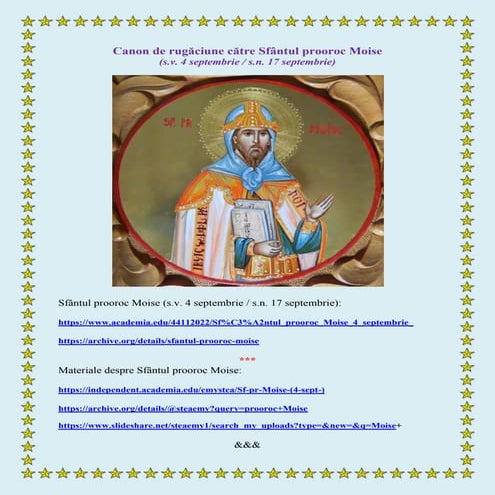 Canon de rugăciune către Sfântul prooroc Moise (s.v. 4 septembrie / s.n ...
