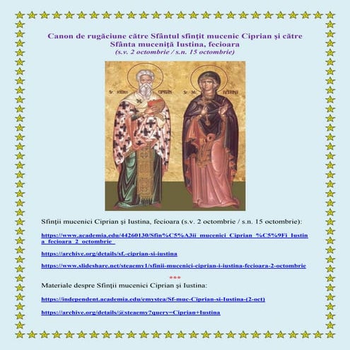 Canon de rugăciune către Sfântul sfinţit mucenic Ciprian şi către ...
