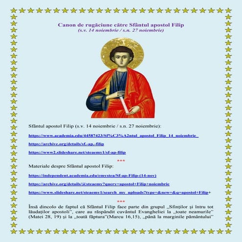 Canon de rugăciune către Sfântul apostol Filip (s.v. 14 noiembrie / s.n ...