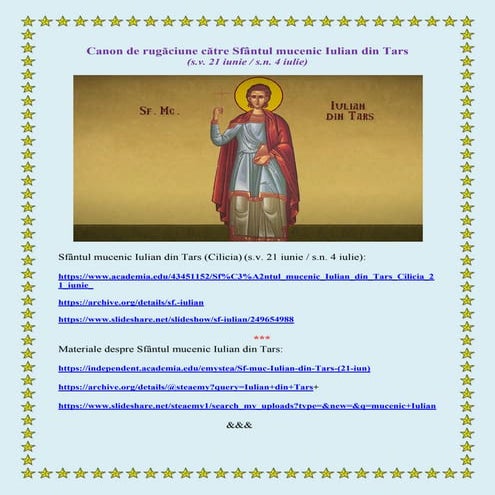 Canon de rugăciune către Sfântul mucenic Iulian din Tars (s.v. 21 iunie ...