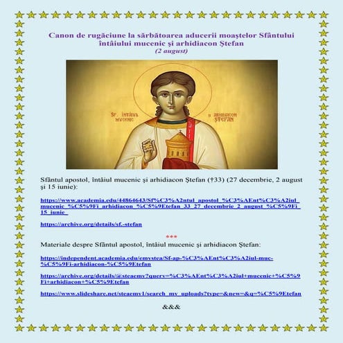 Canon de rugăciune la sărbătoarea aducerii moaştelor Sfântului ...