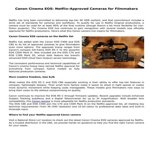 Canon Cinema EOS: Netflix-Approved Cameras for Filmmakers | PDF