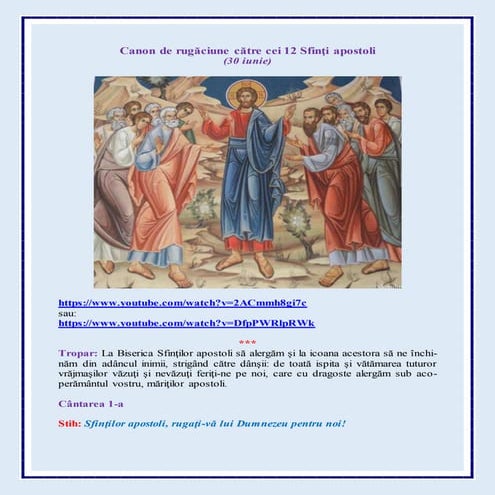 Canon de rugăciune către cei 12 Sfinţi apostoli (30 iunie) | DOCX