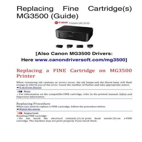 Manual Canon pixma mg3500 how to change ink | PDF | Arms & Ammunition ...