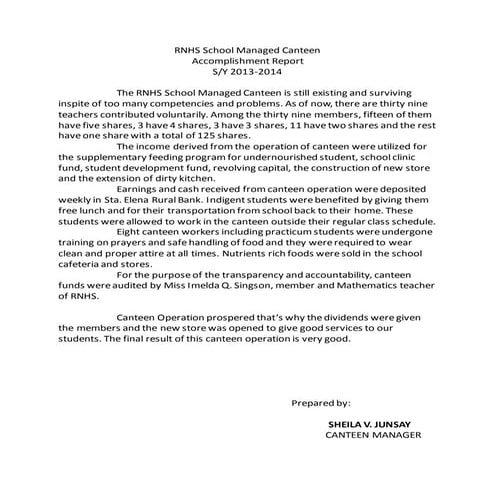 Canteen accomplishment report | DOCX