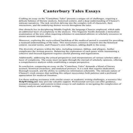 Canterbury Tales Essays. Niagara County Community College | PDF