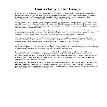 Canterbury Tales Essays. Canterbury Tales - The Pardoner Essay Example ...