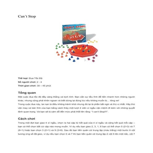 Can't stop boardgame | PDF