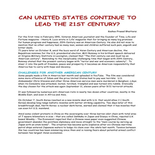 Can united states continue to lead the 21st century | DOCX