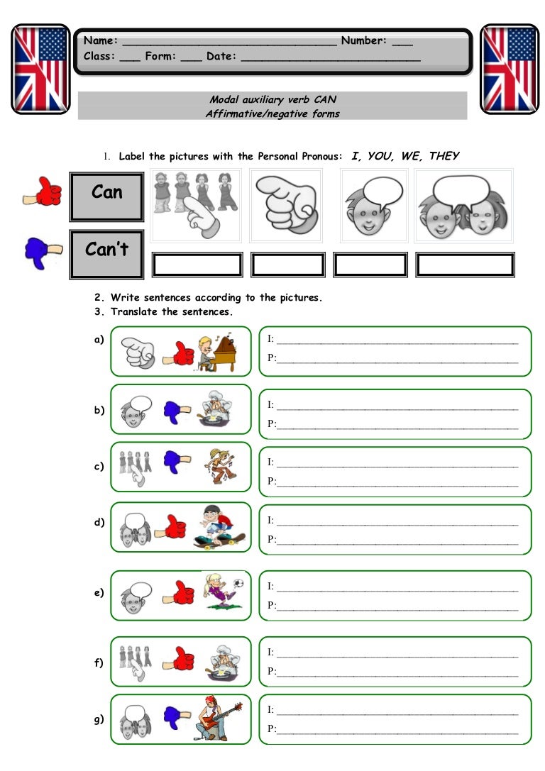 Modal verb Can: Ficha de trabalho