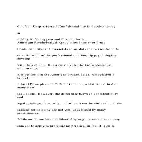 Can You Keep a Secret Confidential i ty in Psychotherapym.docx