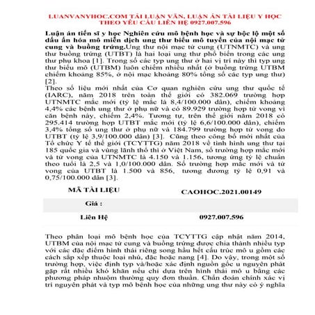 Nghiên cứu mô bệnh học và sự bộc lộ một số dấu ấn hóa mô miễn dịch ung ...