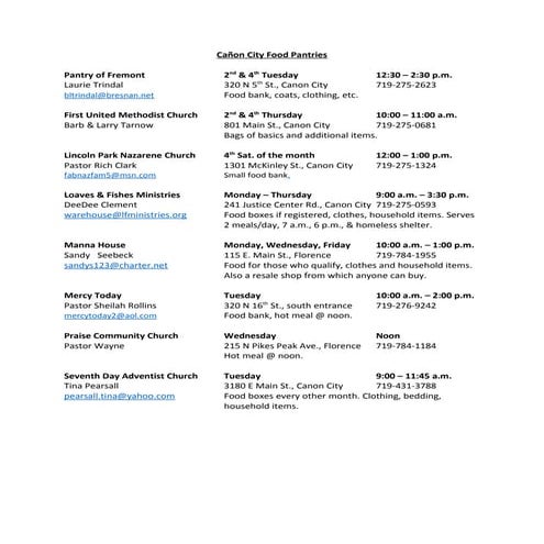 Cañon city food pantries | PDF