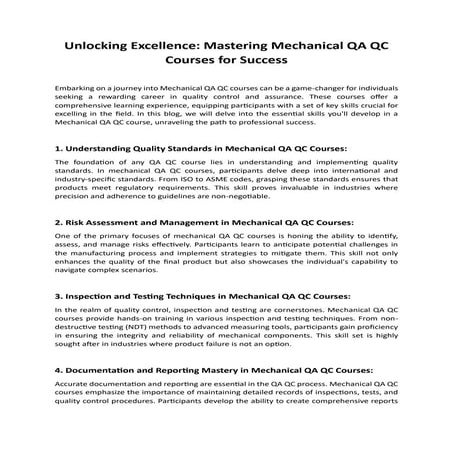 Unlocking Excellence: Mastering Mechanical QA QC Courses for Success | PDF