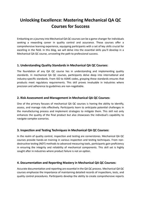 Mechanical QA/QC Courses in Trivandrum | PPT