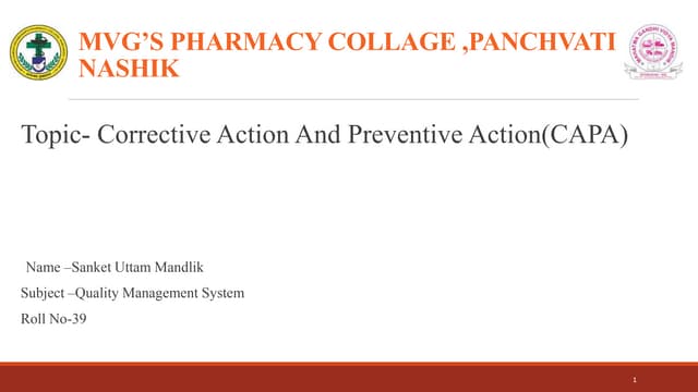 corrective and preventive action (CAPA) | PPTX