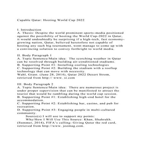 Capable Qatar Hosting World Cup 2022I. IntroductionA. The.docx