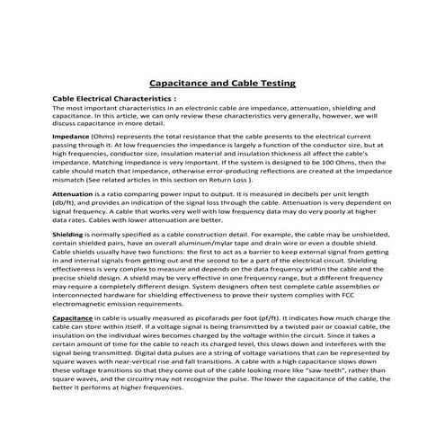 Capacitance And Cable Testing Pdf Computer Networking Computing
