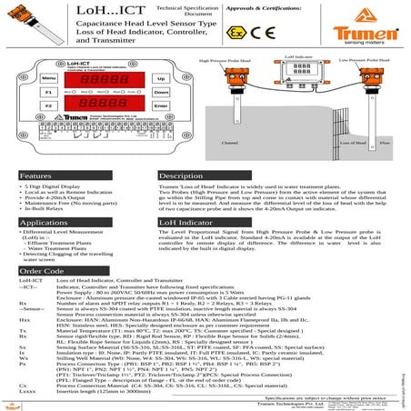 Capacitance Head Level Sensor Type Loss of Head Indicator, Controller ...