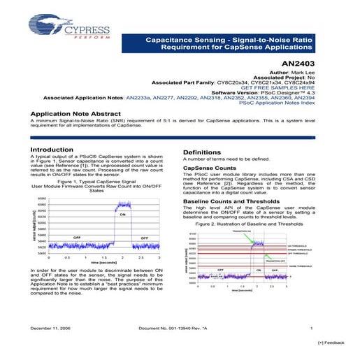 Capacitance Sensing - Signal-to-Noise Ratio Requirement for CapSense Applications | PDF