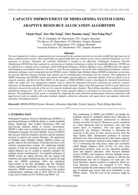 Capacity Improvement Of Mimo Ofdma System Using Adaptive Resource
