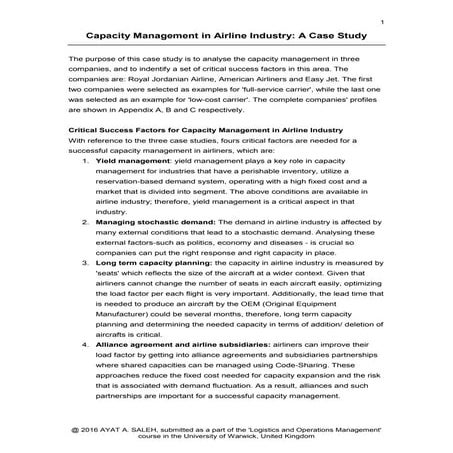 Capacity Management in Airline Industry- A Case Study | PDF
