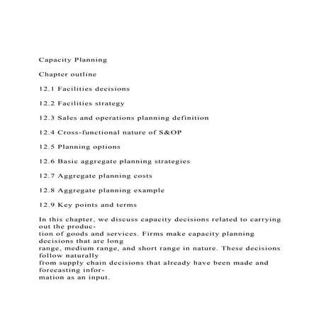 Capacity Planning Chapter outline 12.1 Facilities deci.docx