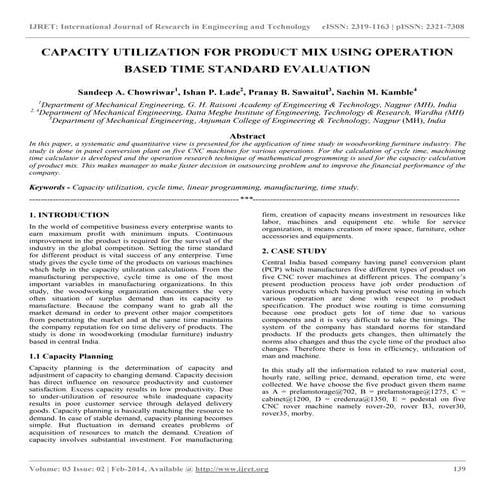 Capacity utilization for product mix using operation based time ...