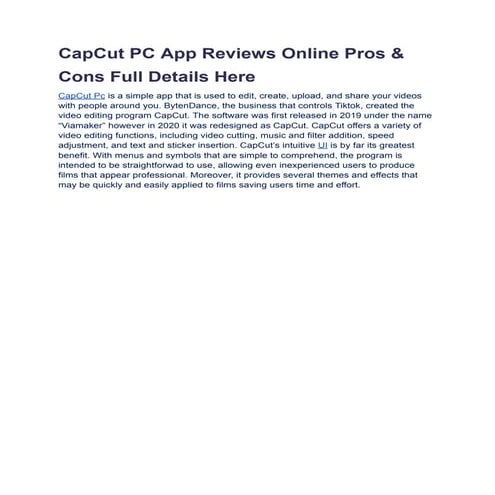 CapCut PC App Reviews Online Pros & Cons Full Details Here.pdf